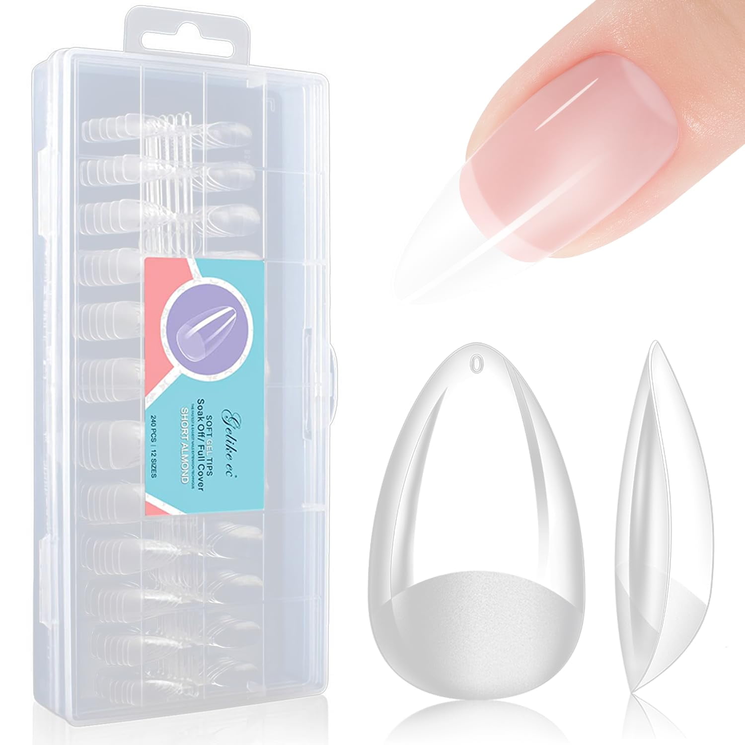 Gelike EC Nail Tips Gel for Home: Short Almond 240pcs 12 Sizes False ...