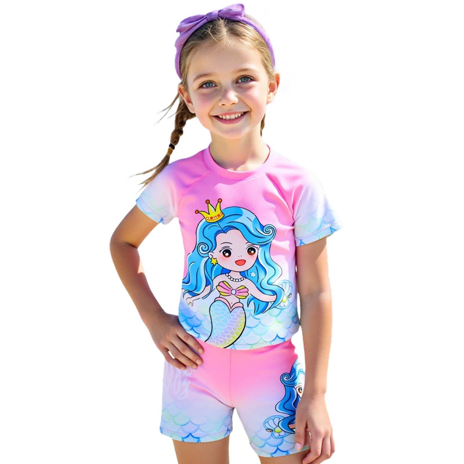 Gelikeya 2 Piece Short Sleeve Swimsuits for Girls Size 5T-6T Cartoon ...