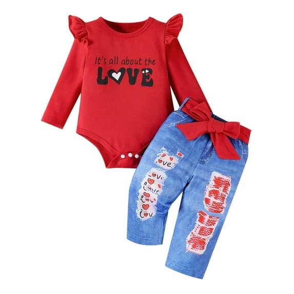 Gelikeya Baby Girls 2 Piece Outfit Long Sleeve Round Neck Letter ...