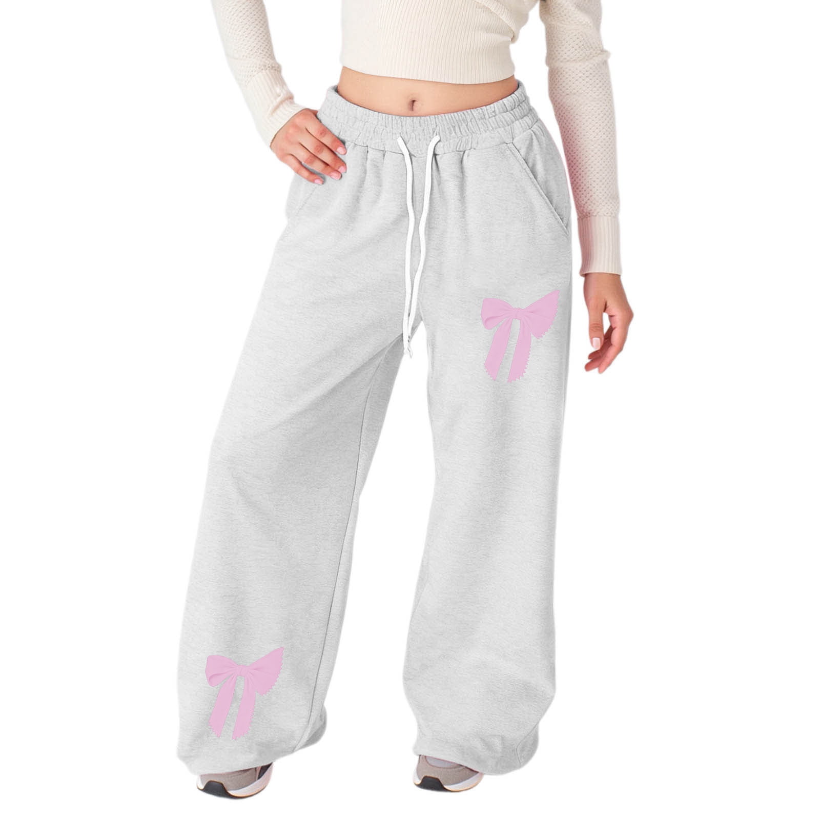 Gelikeya Baggy Sweatpants for Girls Elastic Waist Athletic Jogger Sweat ...
