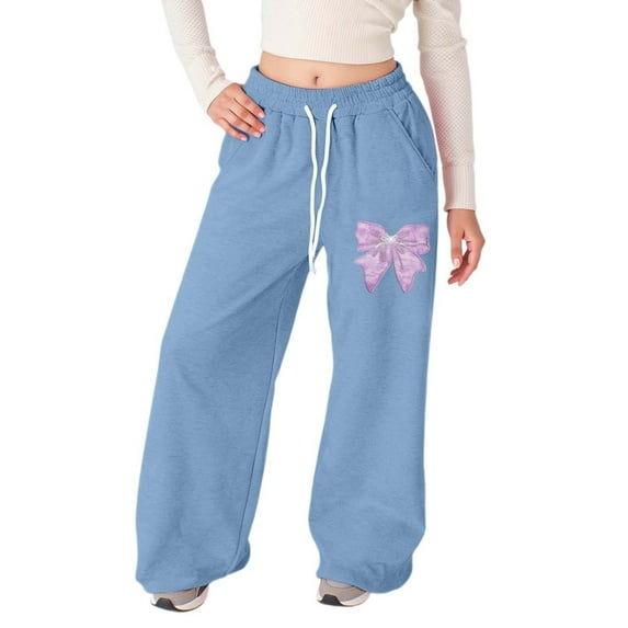 Gelikeya Cute Bow Sweatpants for Girls Lightweight Straight Leg ...
