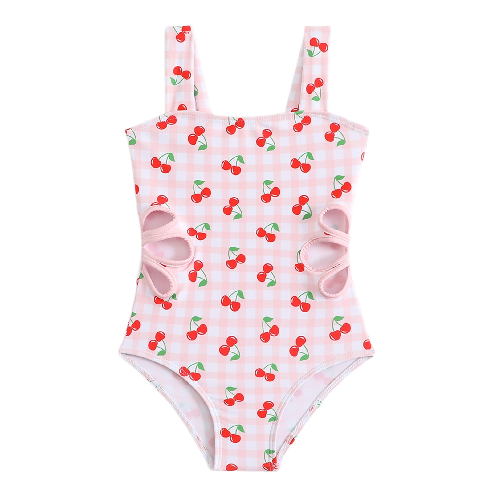 Gelikeya Cute Pink Cherry Print Swimsuits for Girls Size 6-7 Adjustable ...