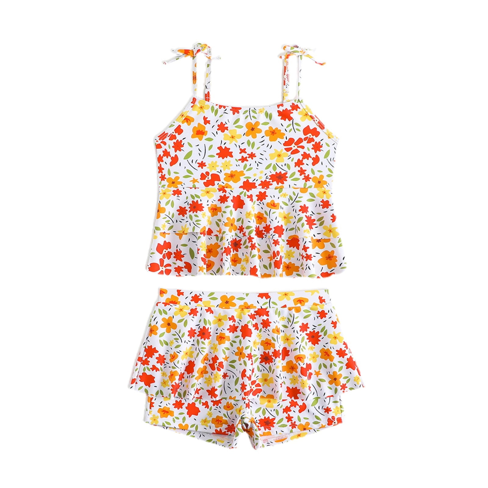 Gelikeya Floral Girls Swimsuits Size 7-8 Ruffle Spaghetti Straps ...