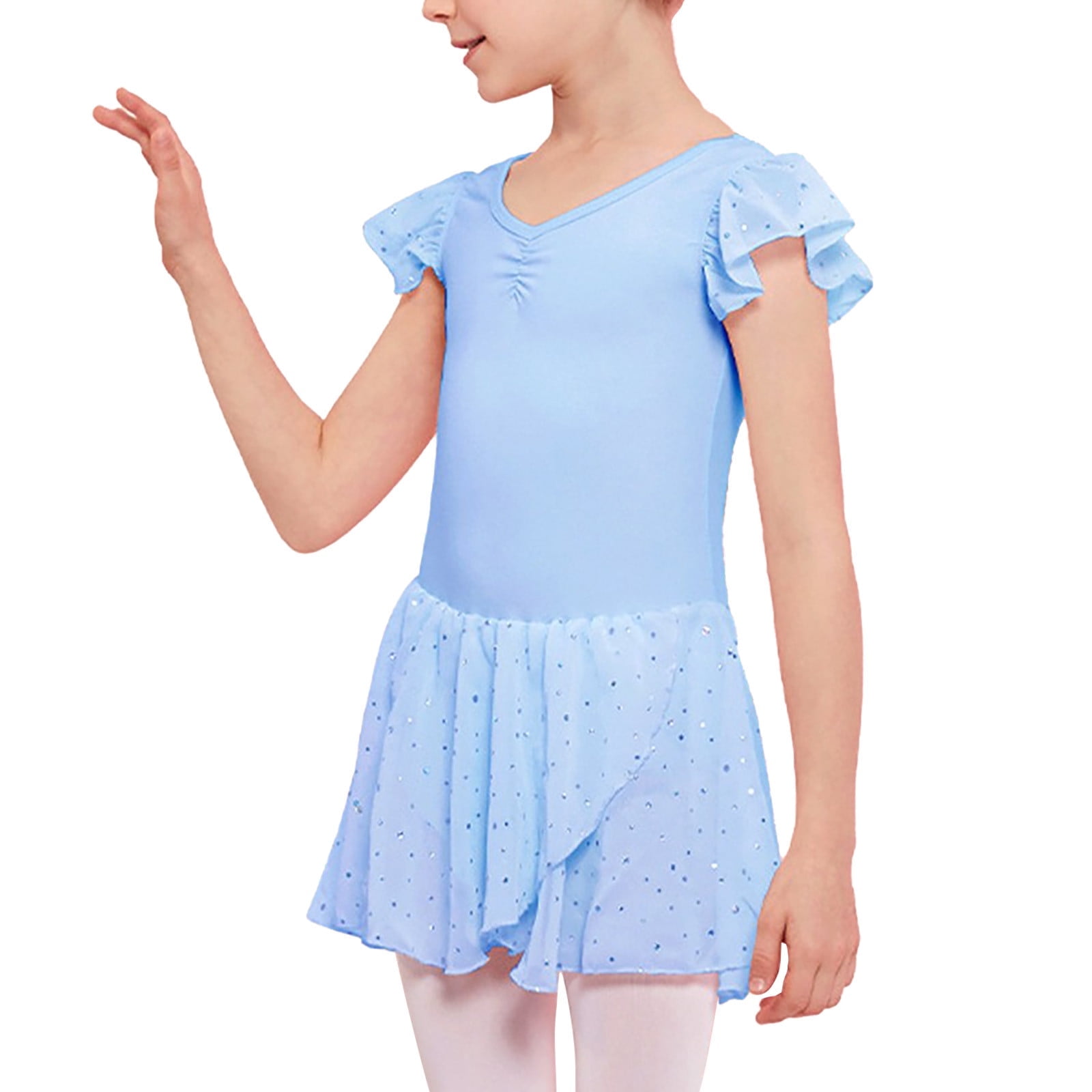 Gelikeya Girls Ballet Dance Dress Ruffle Short Sleeve Solid Color ...