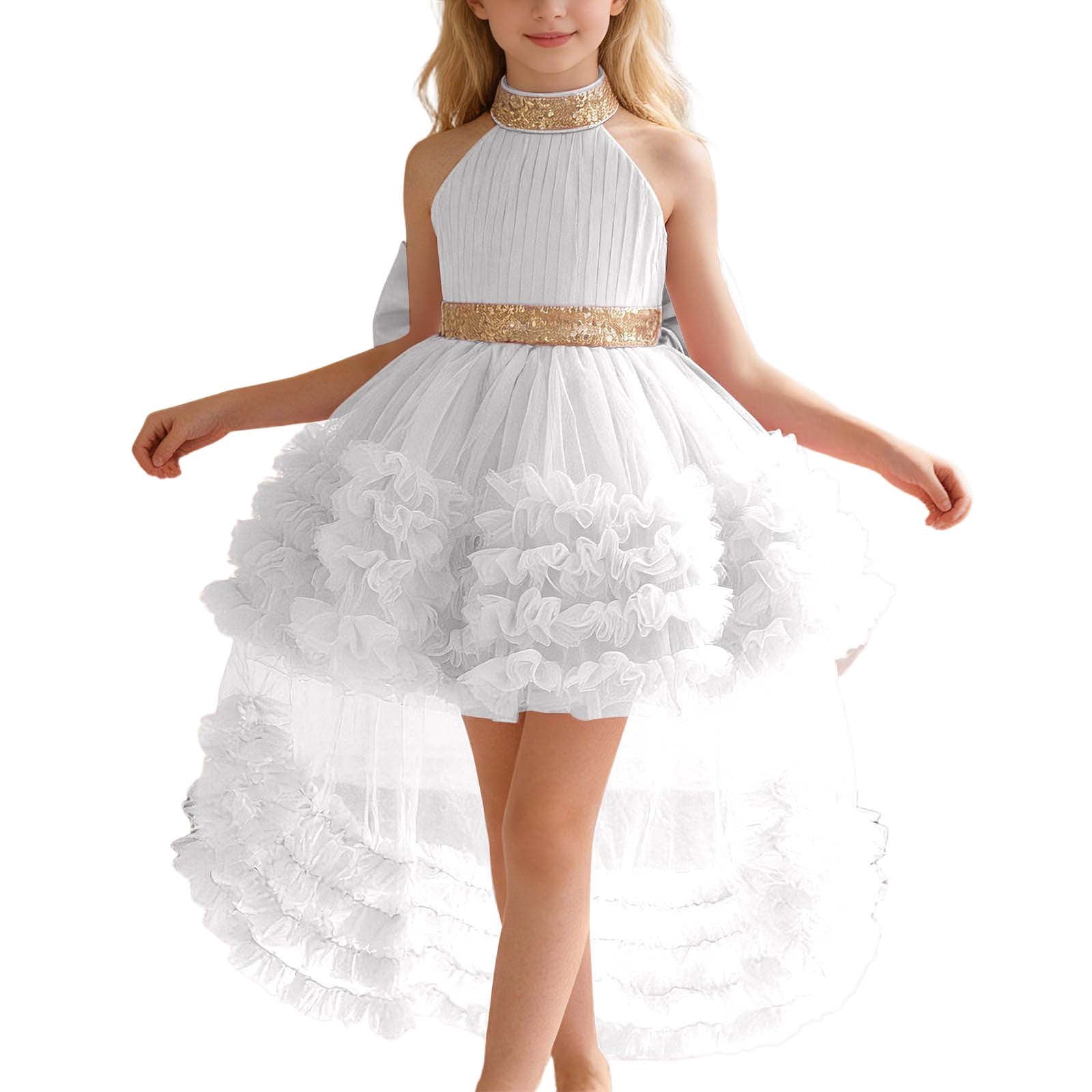 Gelikeya Girls Birthday Dress Train Mesh Tiered Cake Skirt Pageant Gown ...