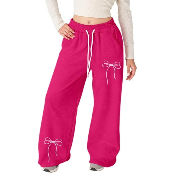 Gelikeya Girls Bowknot Baggy Sweatpants Lightweight Straight Leg ...