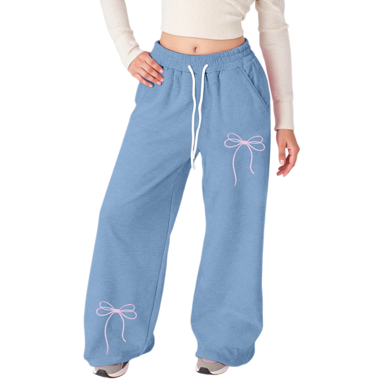 Gelikeya Girls Bowknot Baggy Sweatpants Lightweight Straight Leg ...