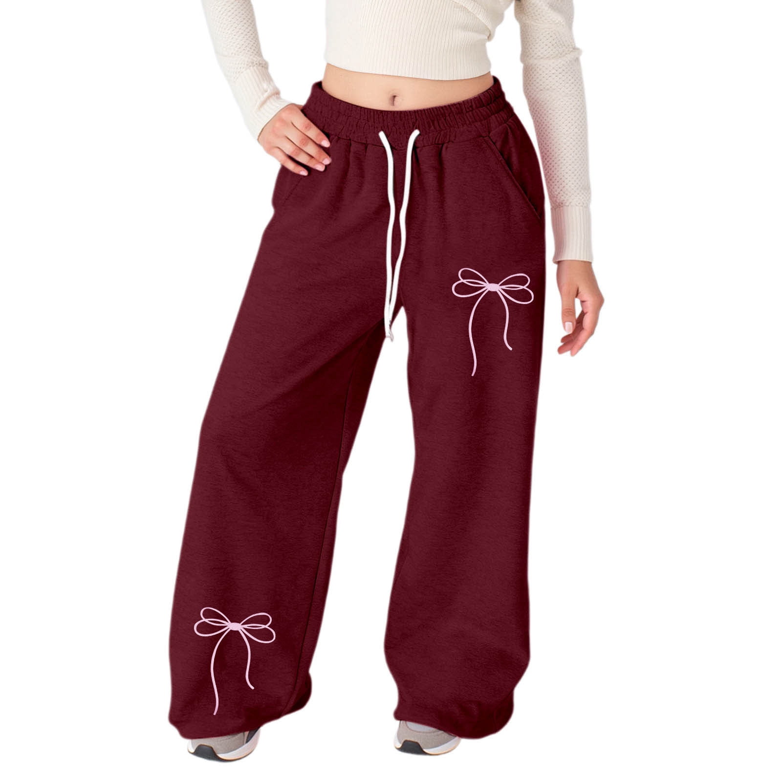 Gelikeya Girls Bowknot Baggy Sweatpants Lightweight Straight Leg ...
