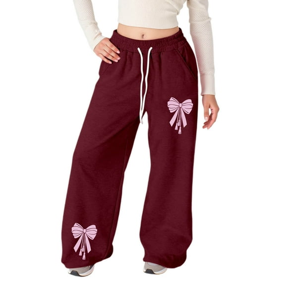 Gelikeya Girls Bowknot Baggy Sweatpants Open Bottoms Straight Leg ...