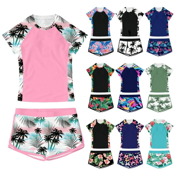 Afdoent Girls Bathing Suit Girls Rash Guard Swimsuits 2 Piece Bathing ...