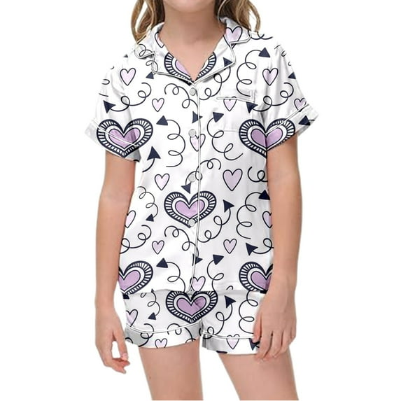 Gelikeya Girls Satin Pajama Set Valentines Lightweight Short Sleeved ...