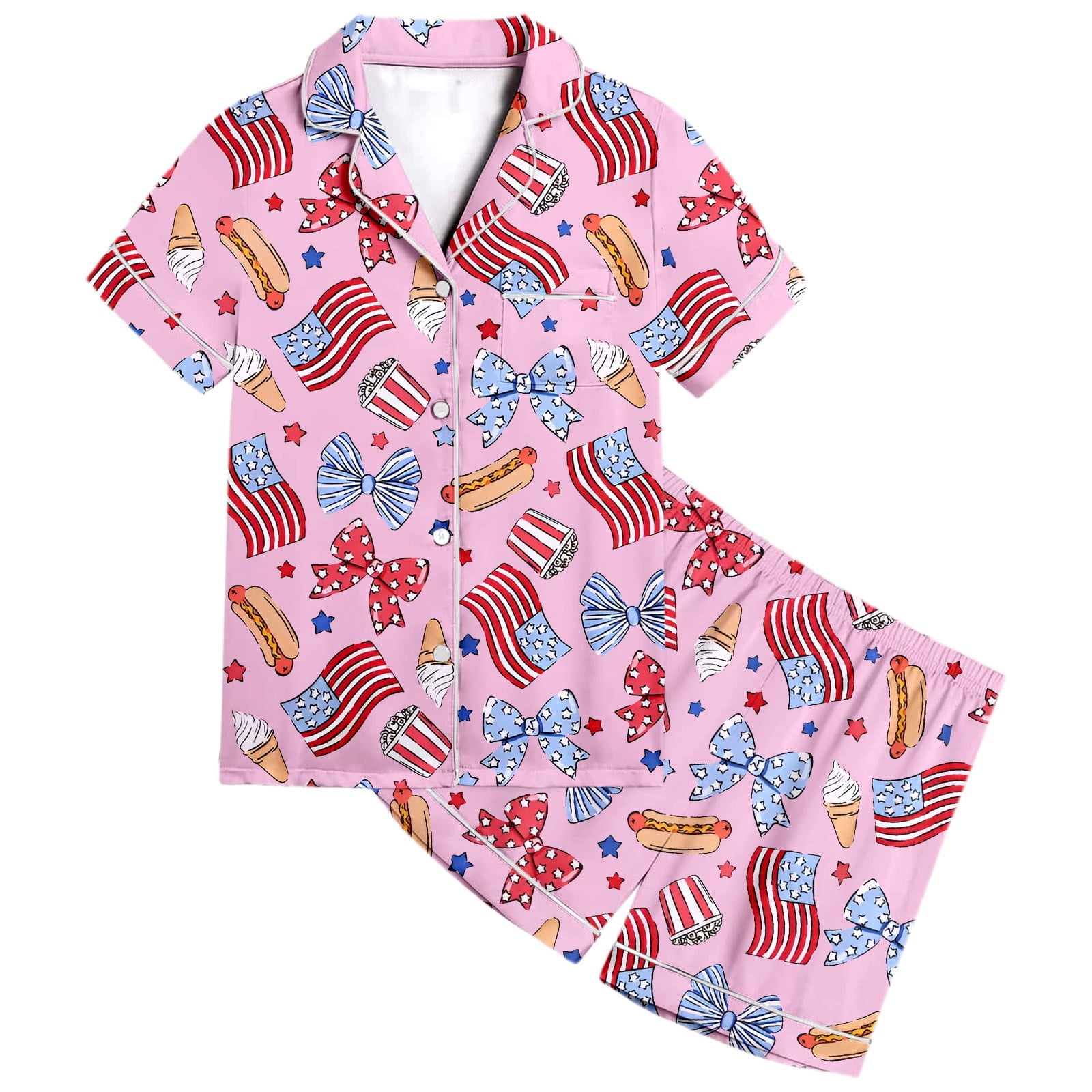 Gelikeya Girls Silk Pajamas Size 10-11 Independence Day Shirts with ...