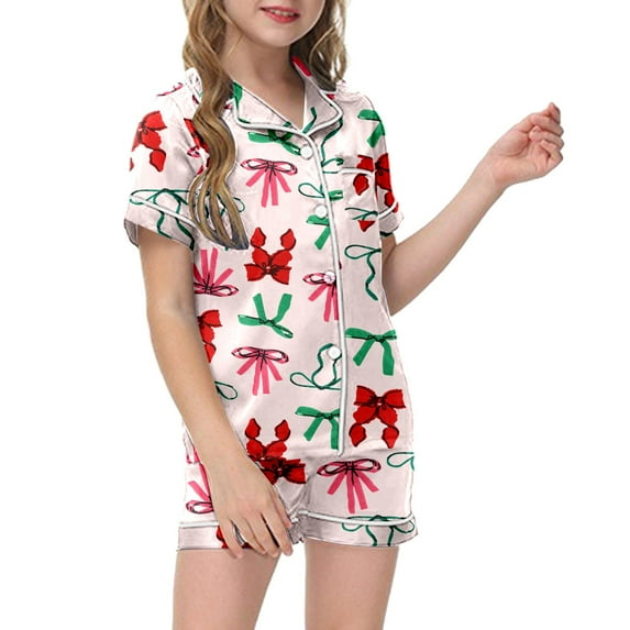 Gelikeya Girls Silk Pajamas Valentine's Day Button Down Jammies Spring ...