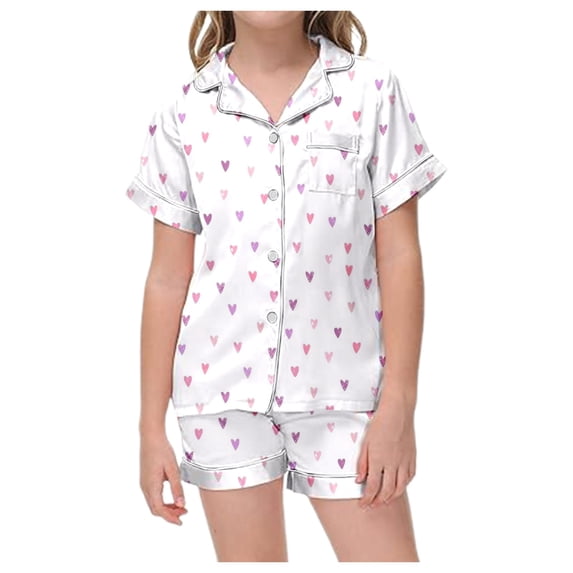 Gelikeya Girls Silk Pajamas Valentine's Day Button Down Pyjama Spring ...
