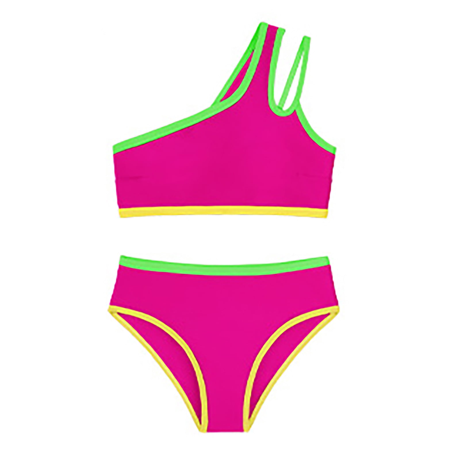 Gelikeya Girls Swimsuit Two Piece One Shoulder Bathing Suit with Chest ...