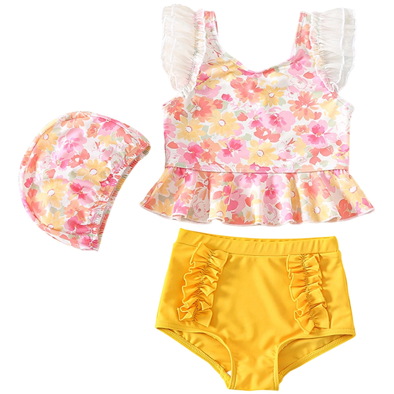 Gelikeya Girls Swimsuits Size 8-9 Ruffle Swimsuit Bathing Suit with Hat ...