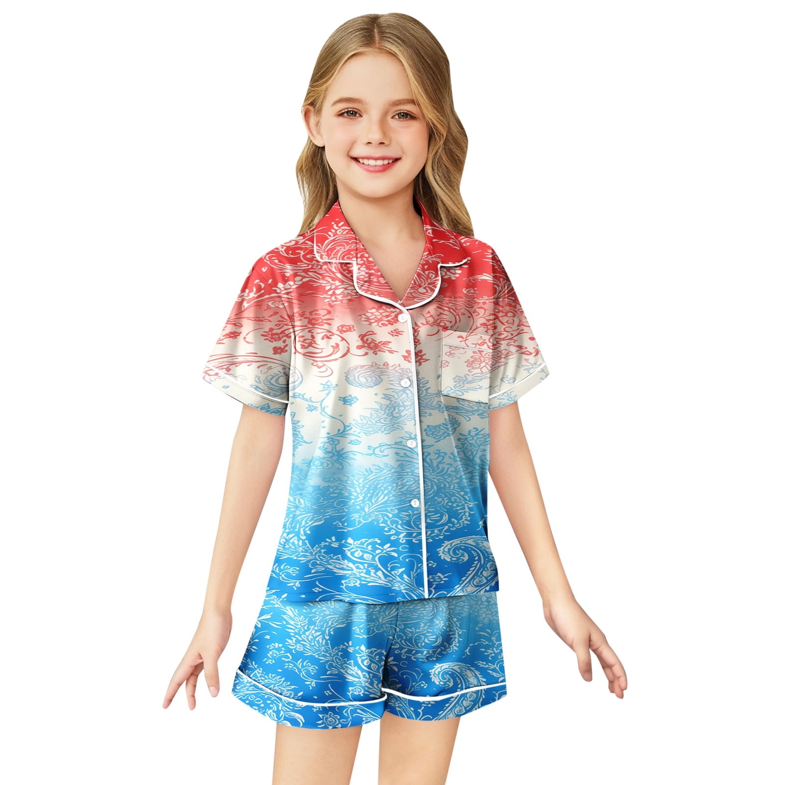 Gelikeya Independence Day Pajamas Set Silk Stain Pjs Patriotic Stars ...