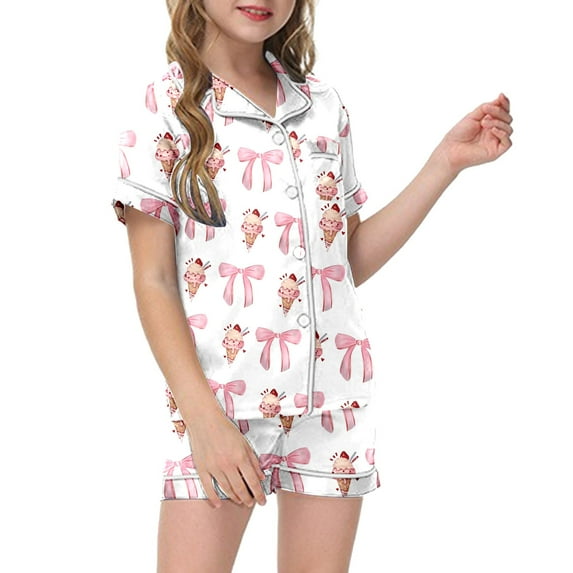 Gelikeya Kids Pajamas Girls Letter Printed Short Sleeved Jammies Soft ...