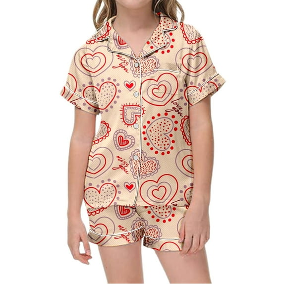 Gelikeya Kids Pajamas Girls Valentine's Day Short Sleeved Pyjama Casual ...