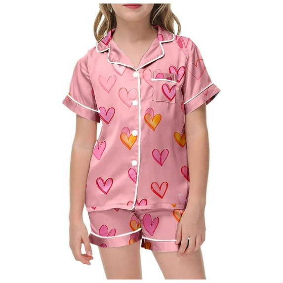 Gelikeya Kids Pajamas Girls Valentines Button Down Pyjama Spring Summer ...