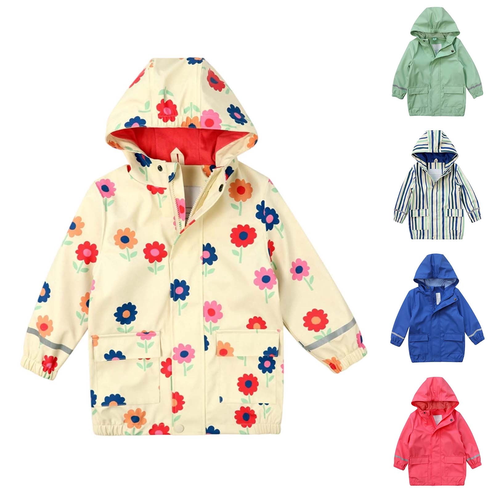 Gelikeya Kids Rain Poncho Boys Girls 1-16 Years Floral Pirnt Waterproof ...