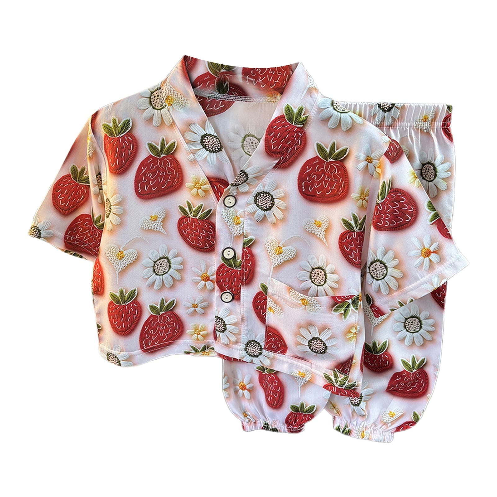 Gelikeya Kids Satin Pajamas Size 2-3 Cute Fruits Printed Summer Clothes ...
