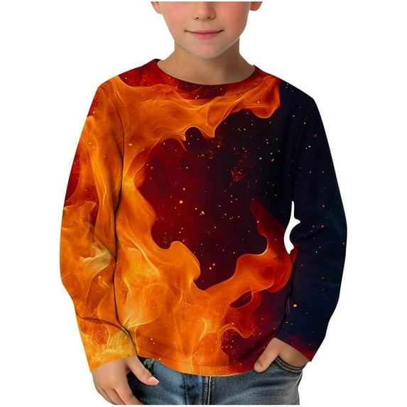 Gelikeya Long Sleeve Shirts for Kids Loose Fit Crew Neck Pullover Tops ...