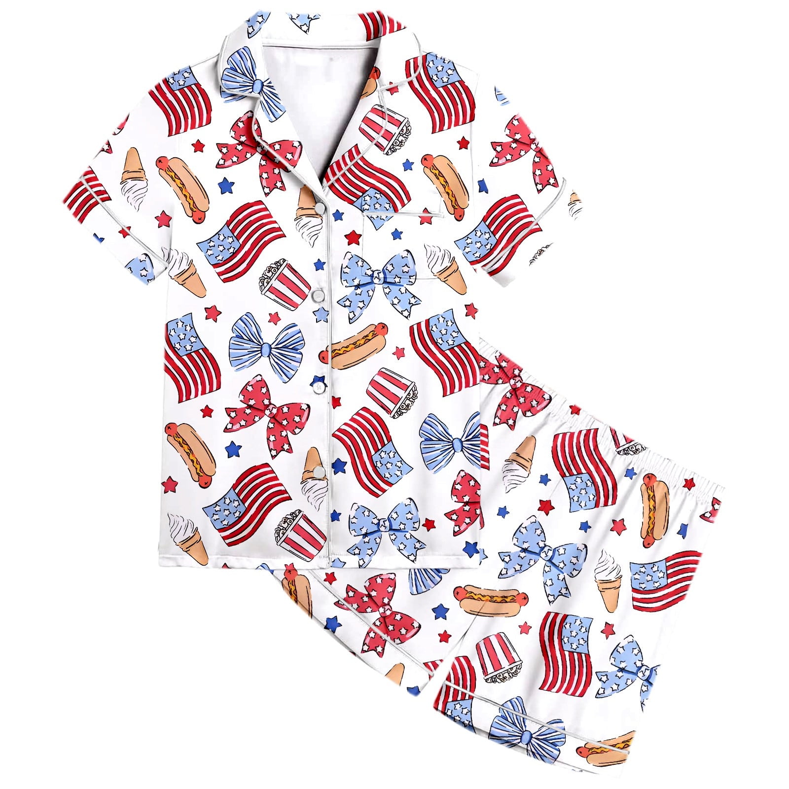 Gelikeya Pink Palm Puff Pjs Size 8-9 Independence Day Shirts with ...