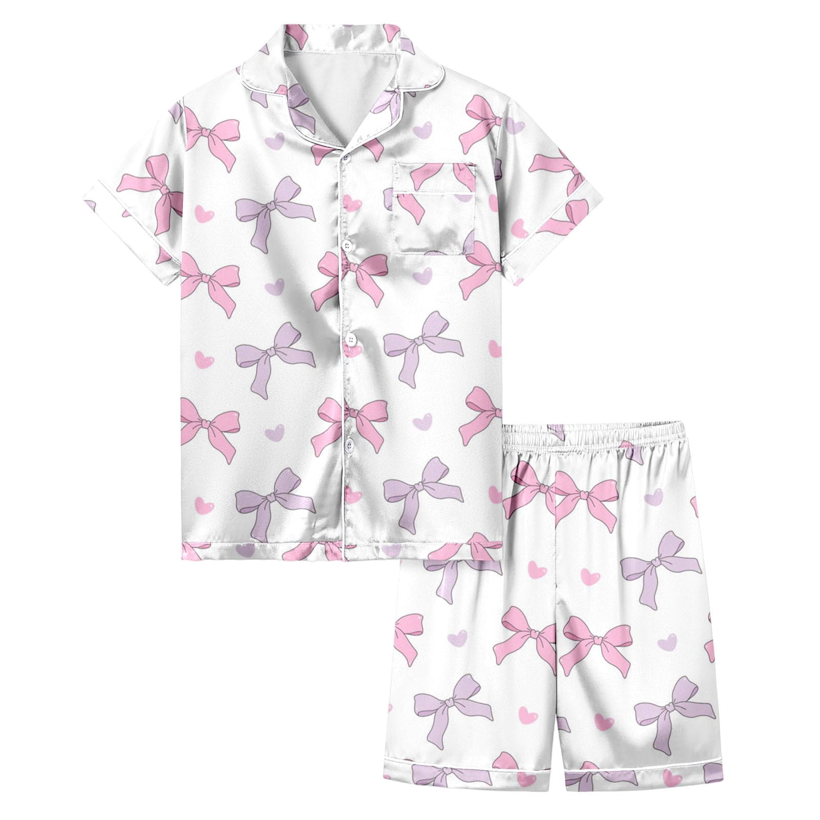 Gelikeya Pink Puff 2 Piece Outfits for Girls Bow Printed Pajama Set ...