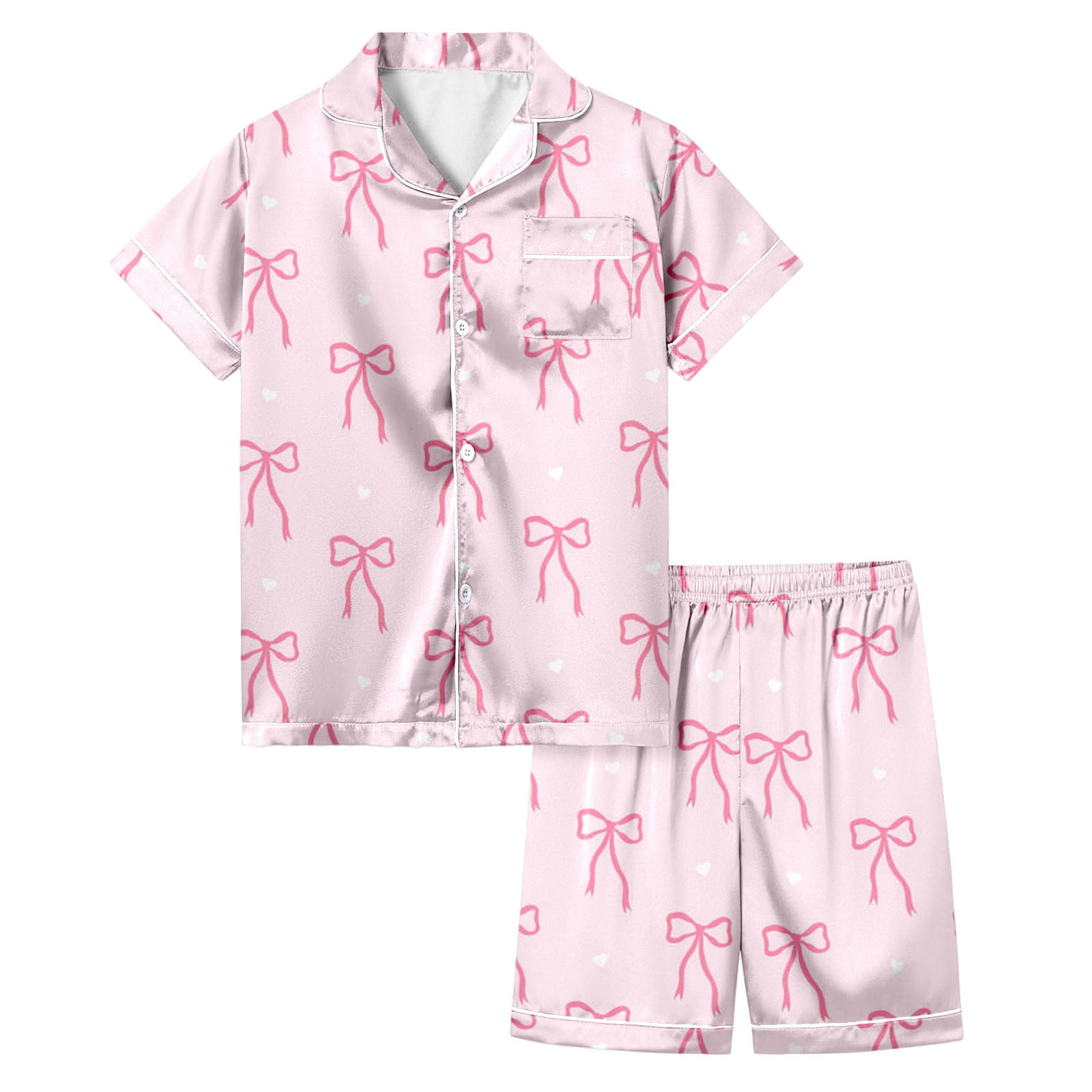 Gelikeya Pink Puff 2 Piece Outfits for Girls Bow Printed Pajama Set ...