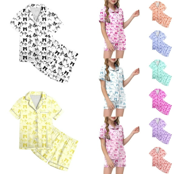 Gelikeya Preppy Clothes for Teen Girls Pink Bow Puff Silk Satin Button ...