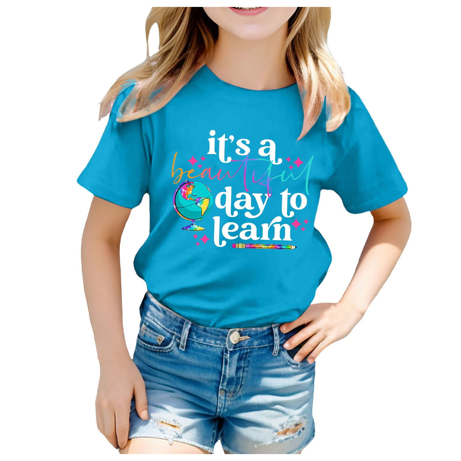 Gelikeya Shirts for Girls Size 10-11 Blue First Day Of School Summer ...