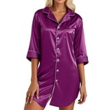 Gelikeya Silk Nightgowns for Women Satin Sleepwear Button Down Notched ...
