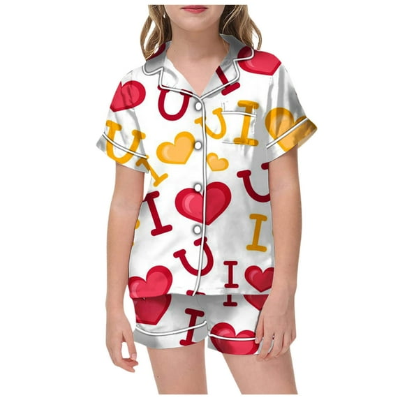 Gelikeya Silk Pajamas for Girls Valentine's Day Button Down Jammies ...