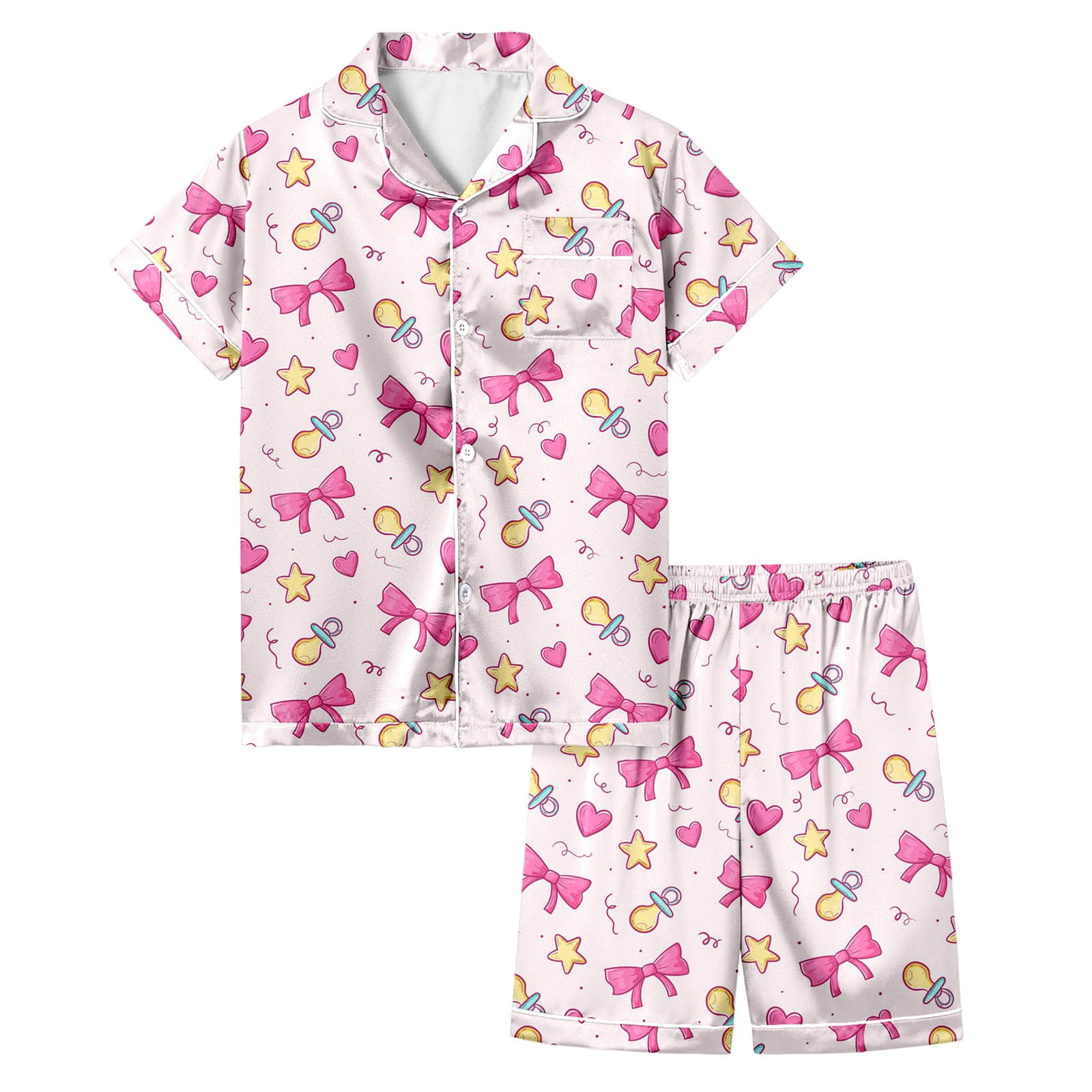 Gelikeya Silk Pajamas for Kids Cute Heart Print Button Down Pyjama ...