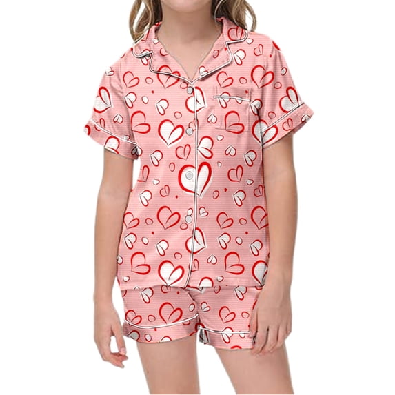 Gelikeya Silk Pajamas for Kids Valentines Short Sleeved Pyjama Spring ...