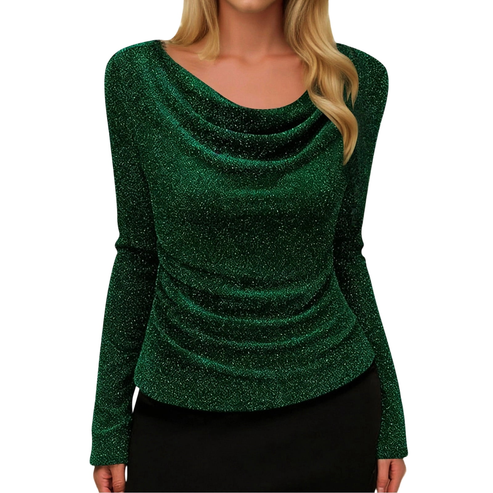 Gelikeya Sparkly Cowl Neck Sweater for Women Elegant Long Sleeve ...