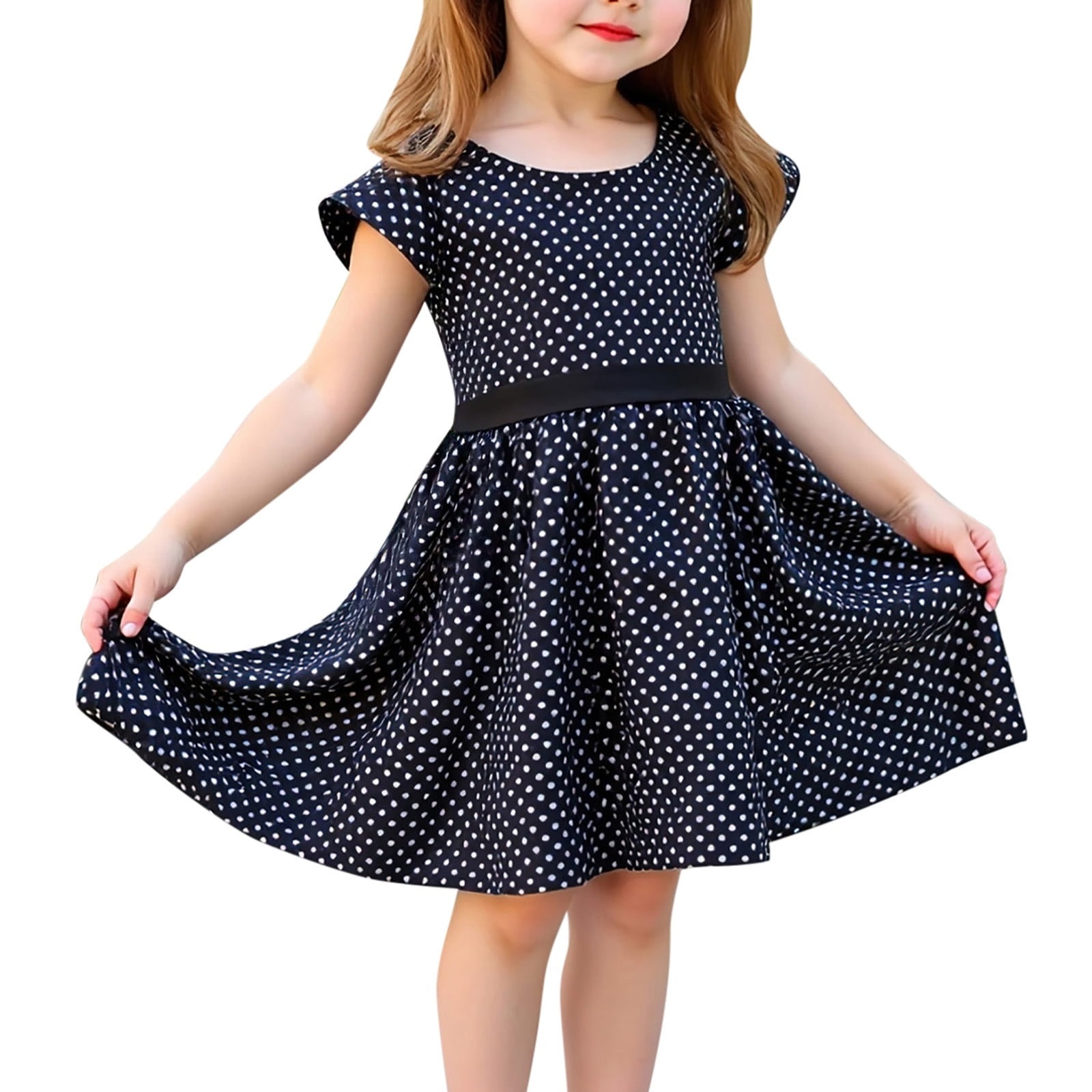 Gelikeya Spring Dresses for Girls 6/7 Flutter Sleeve Polka Dots Print ...
