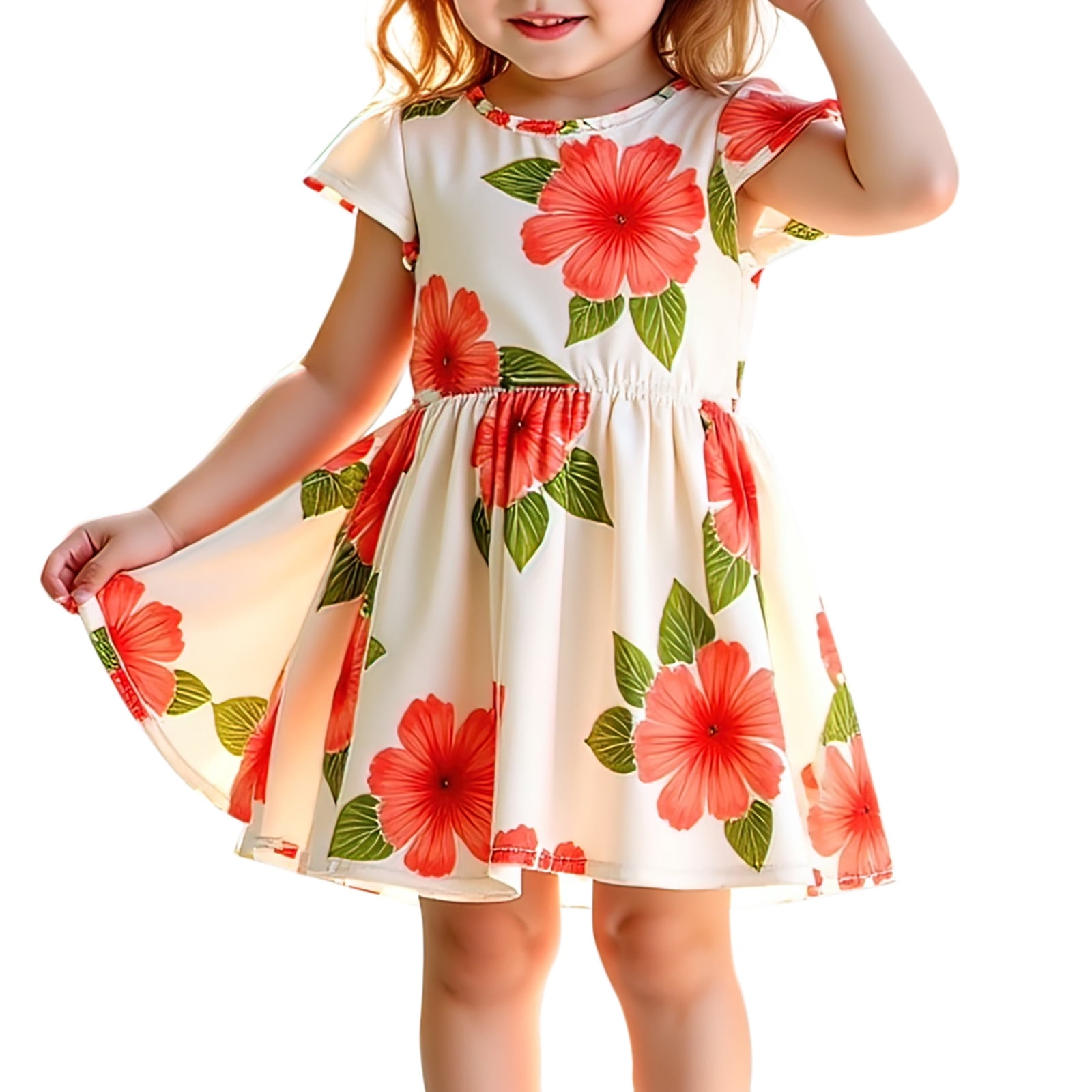 Gelikeya Spring Dresses for Girls 7/8 Flutter Sleeve Floral Prints ...