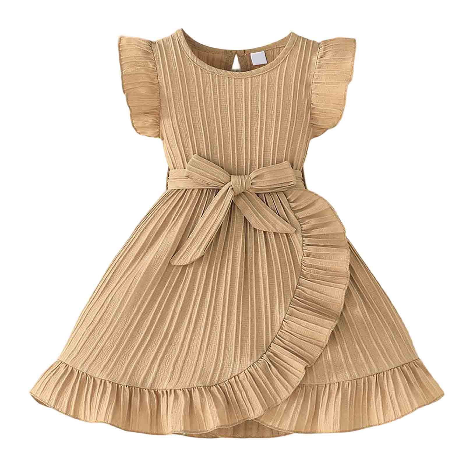 Gelikeya Toddler Birthday Dress for Girls Solid Flutter Sleeve Formal Dress Cute Bowknot Design ...