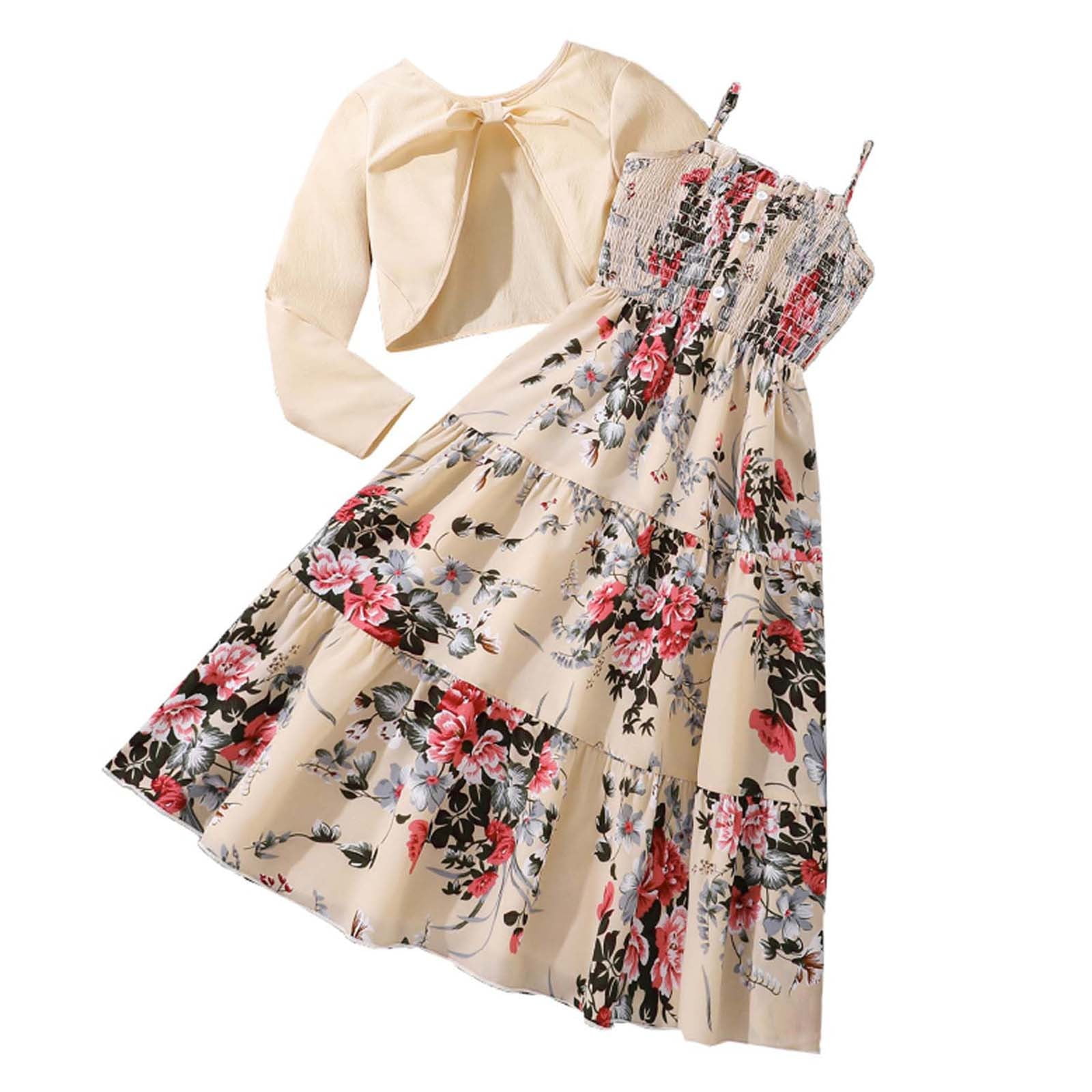 Gelikeya Toddler Dress and Cardigan Girl Cute Floral Print Sleeveless ...