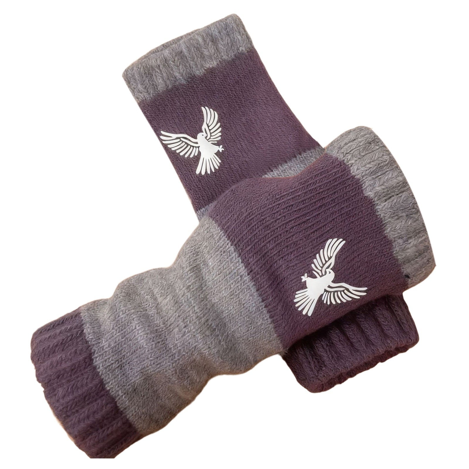 Gelikeya Winter Fingerless Gloves for Women Thermal Fashion Color Block ...