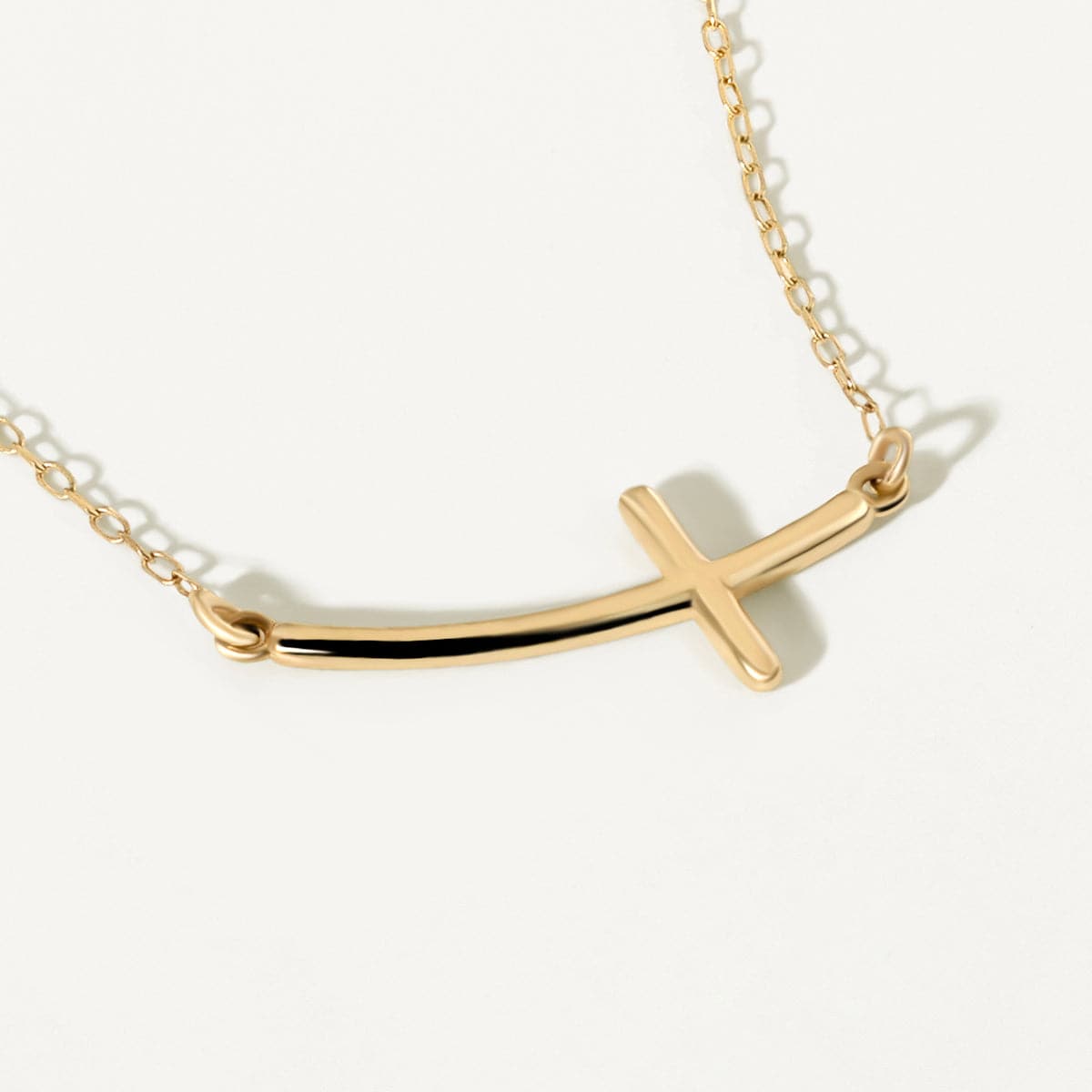 Gelin Sideways Curved Cross Necklace in 14K Solid Gold for Women, 18 ...