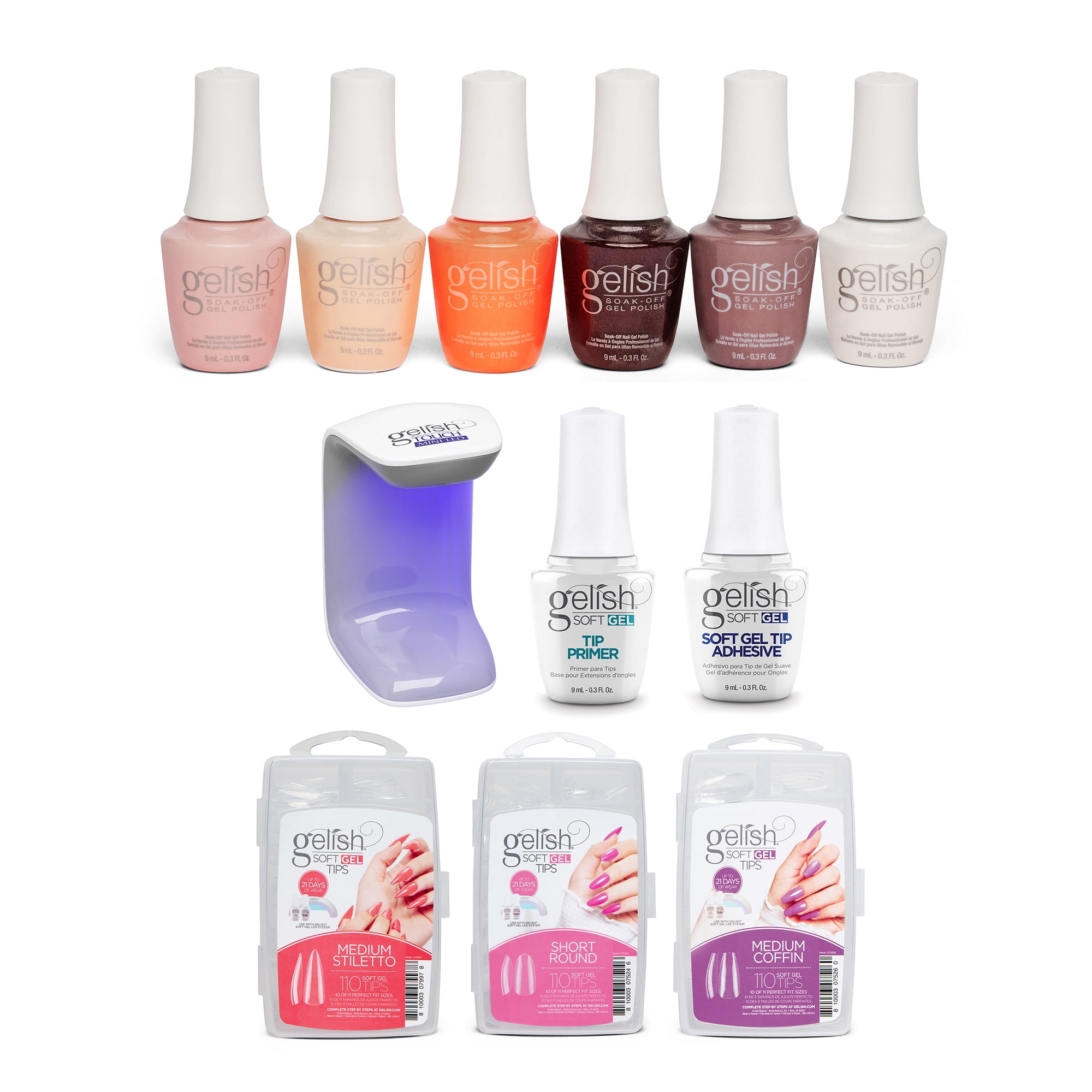 Gelish Core Best Sellers 9mL Polish Set, 6 Pack w/330 Count 3 Type Nail ...