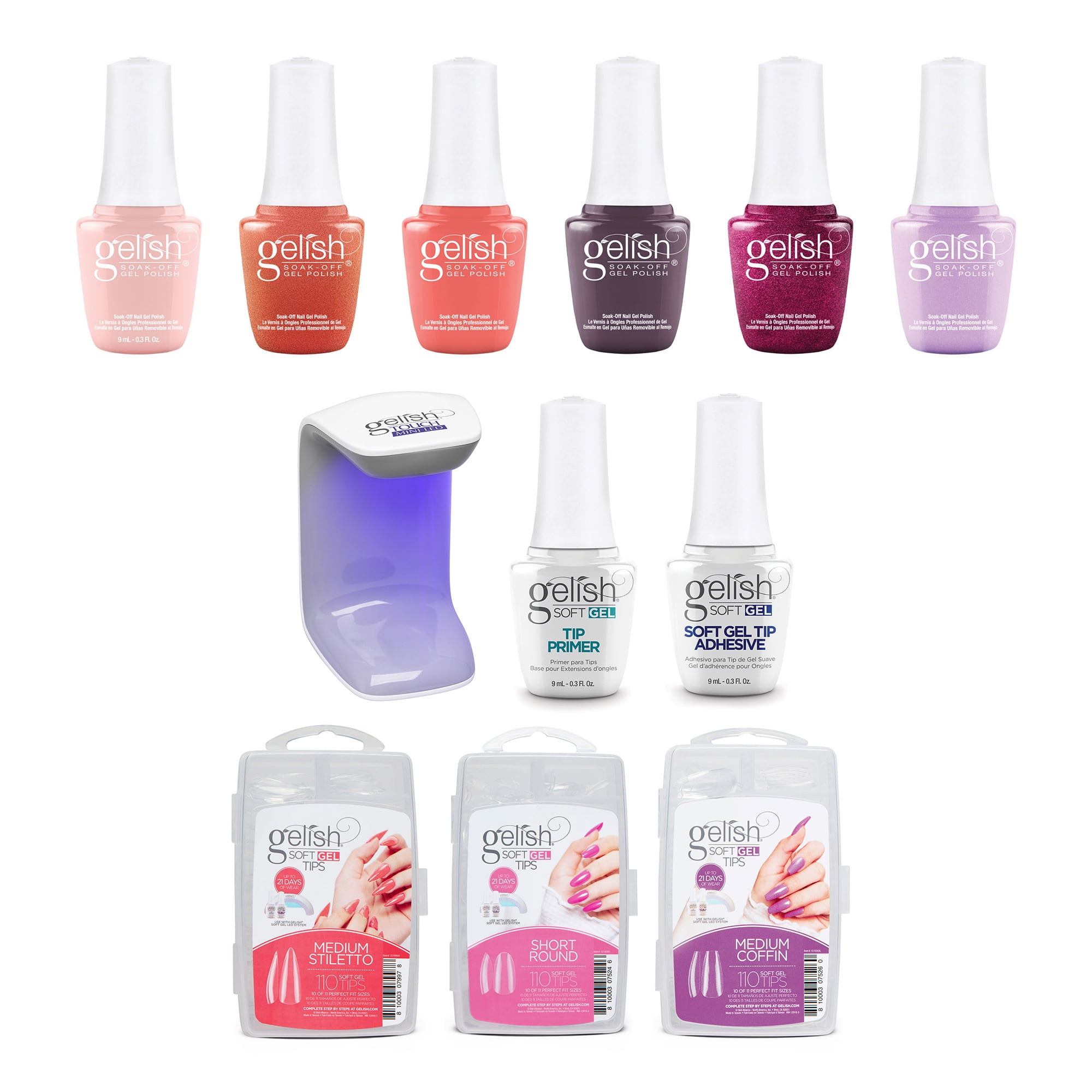 Gelish Sunrise Collection 9mL Polish, 6 Colors w/330 Count 3 Type Nail ...