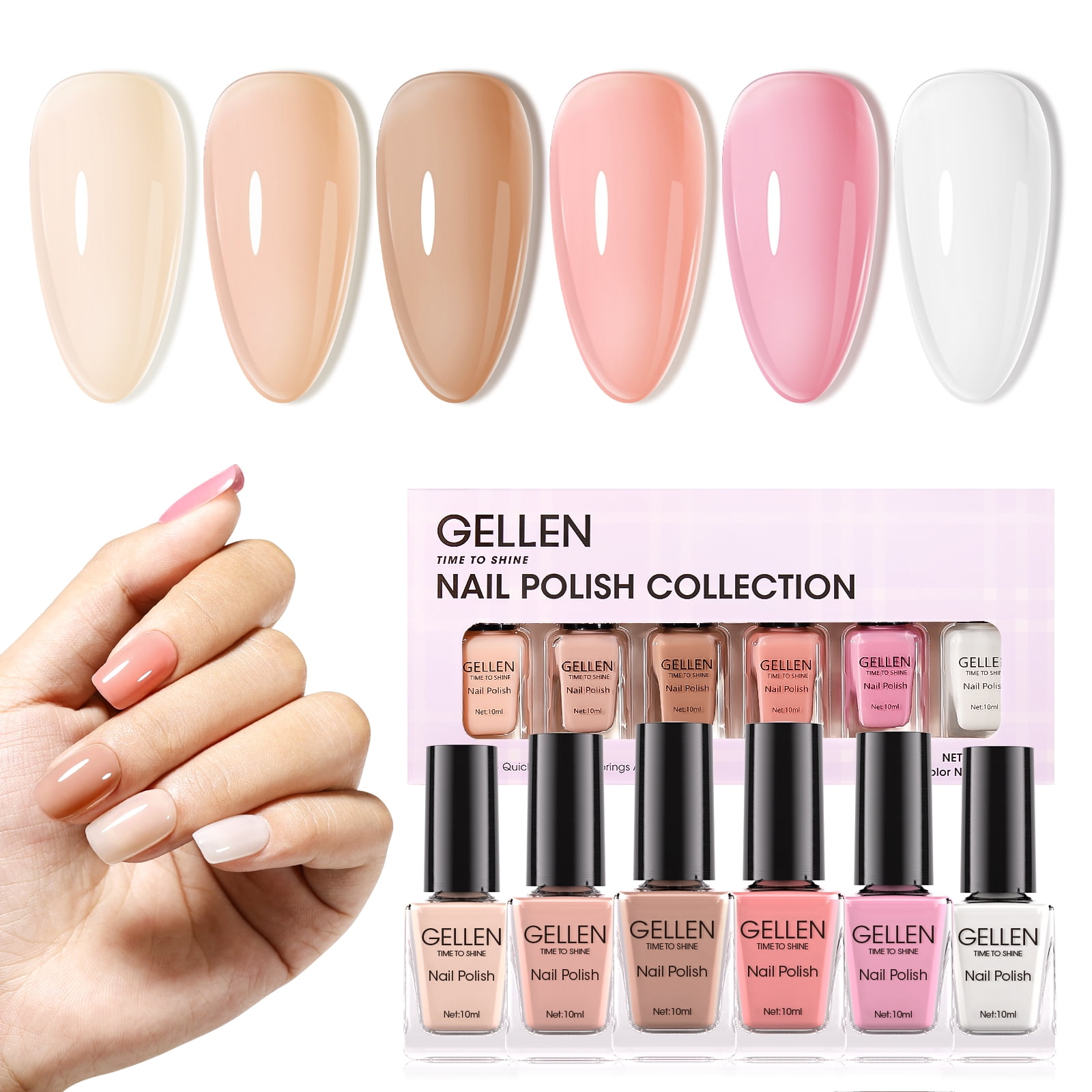 Gellen 6Colors Nail Polish Set, Quick Air Dry Nail Lacquer French Style Jelly Trendy Nail Polish ...