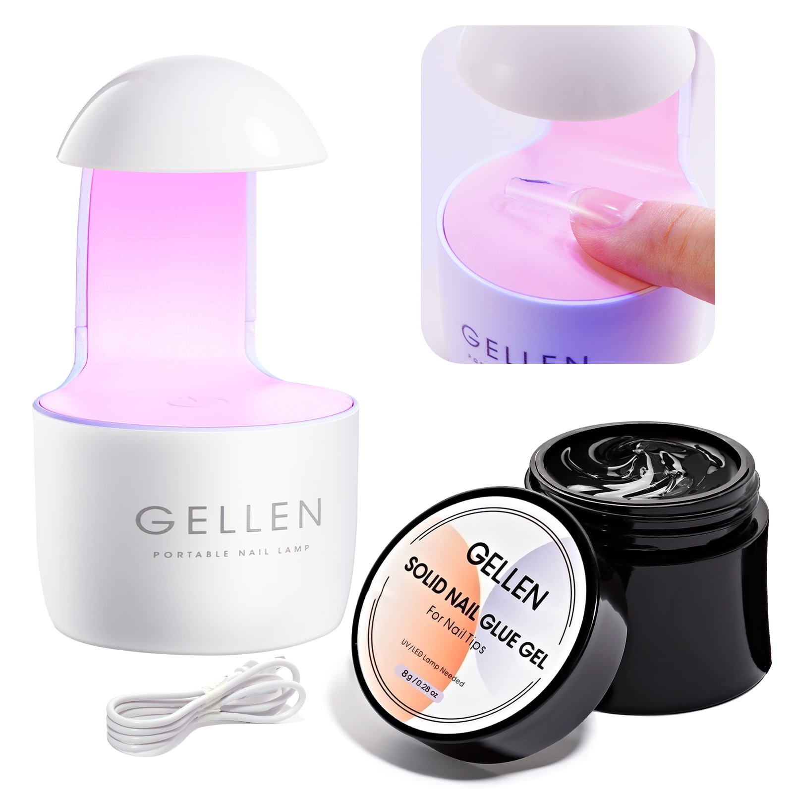 Gellen Solid Nail Glue Gel Kit, 8g Adhesive for Fake Nails, 8W UV Light ...