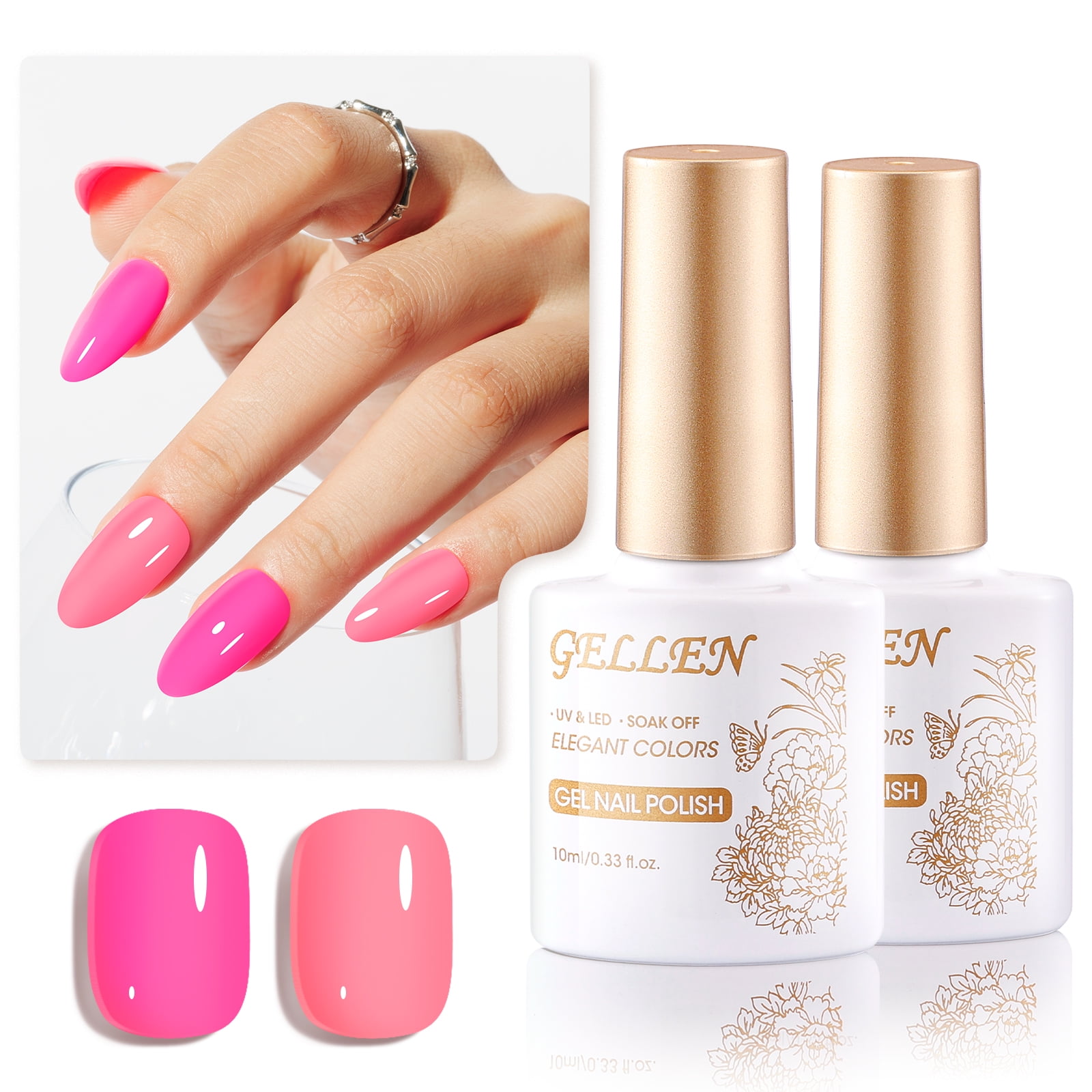 Gellen Bright Pink Gel Nail Polish and Water Pink Gel Polish, 10ml ...