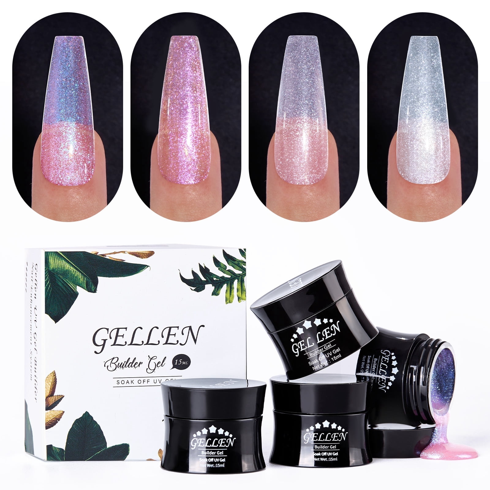 Gellen Builder Nail Gel, 4 Colors Nail Extension Gel Set Sheer Shimmer ...