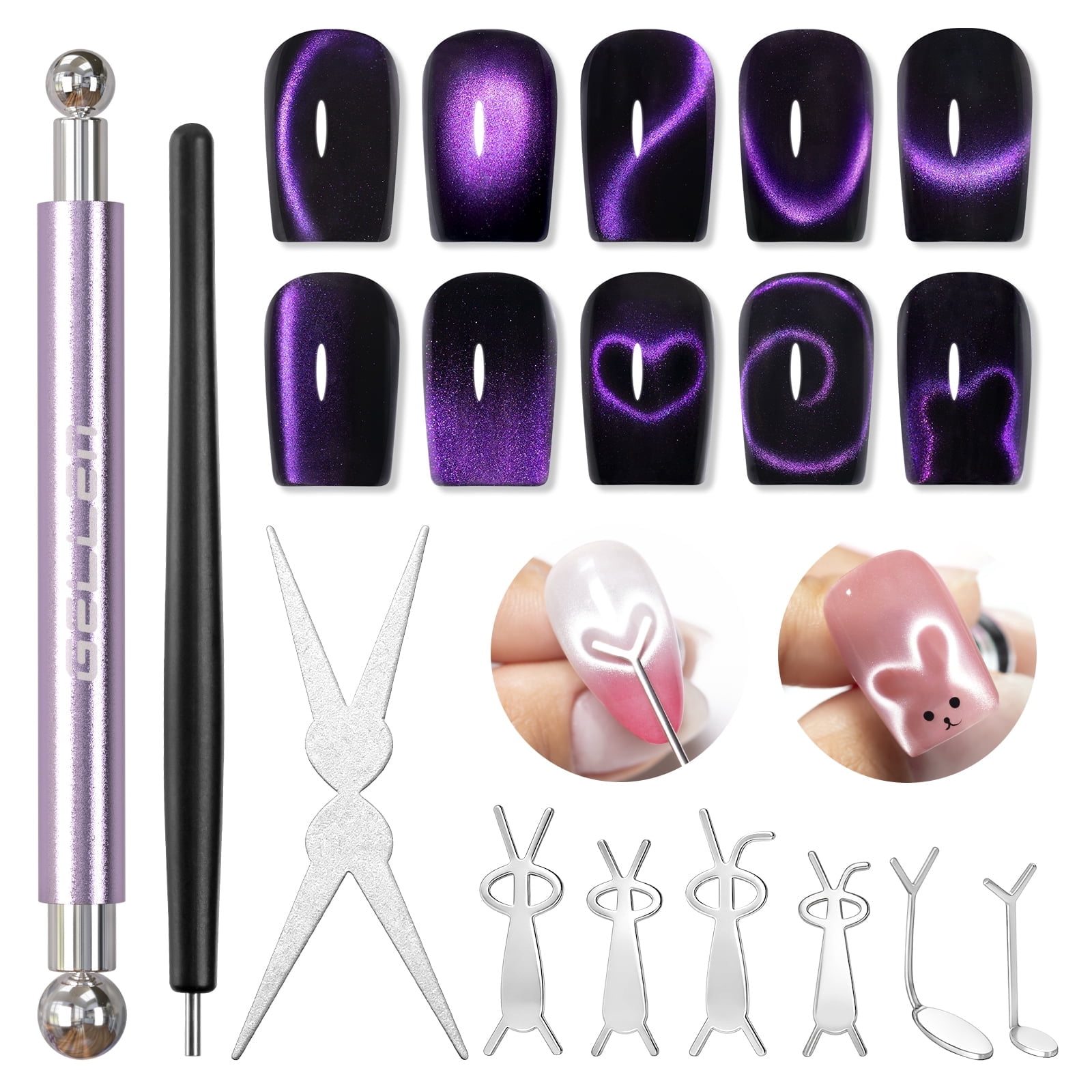 Gellen Cat Eye Magnet for Nails, Magnetic Nail Tool Kit with Double ...